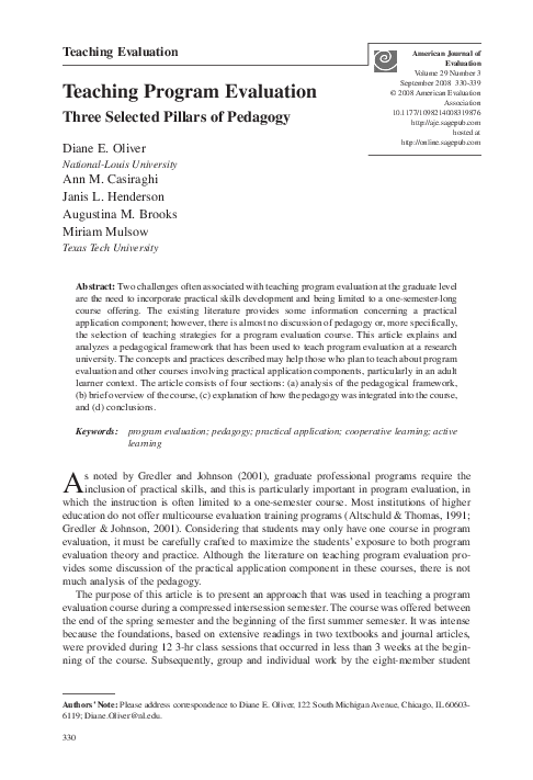 (PDF) Teaching Program Evaluation Three Selected Pillars of Pedagogy