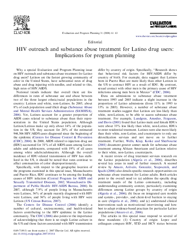 (PDF) HIV outreach and substance abuse treatment for Latino drug users ...