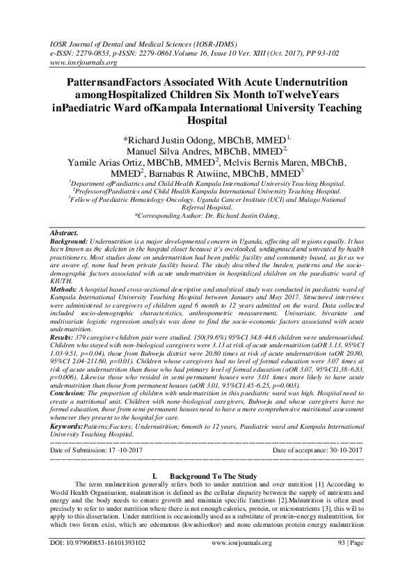 (PDF) Patterns and Factors Associated With Acute Undernutrition among ...