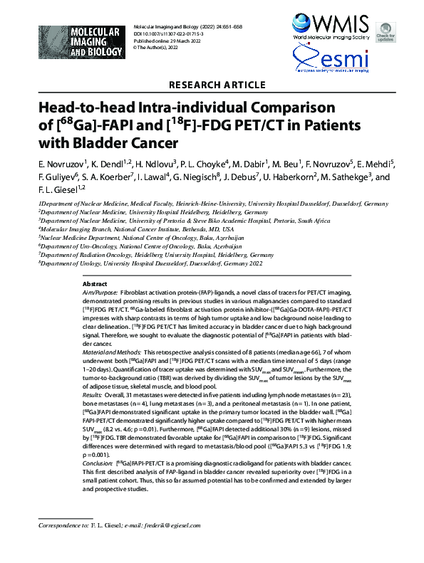 (PDF) Head-to-head Intra-individual Comparison of [68Ga]-FAPI and [18F]-FDG PET/CT in Patients ...