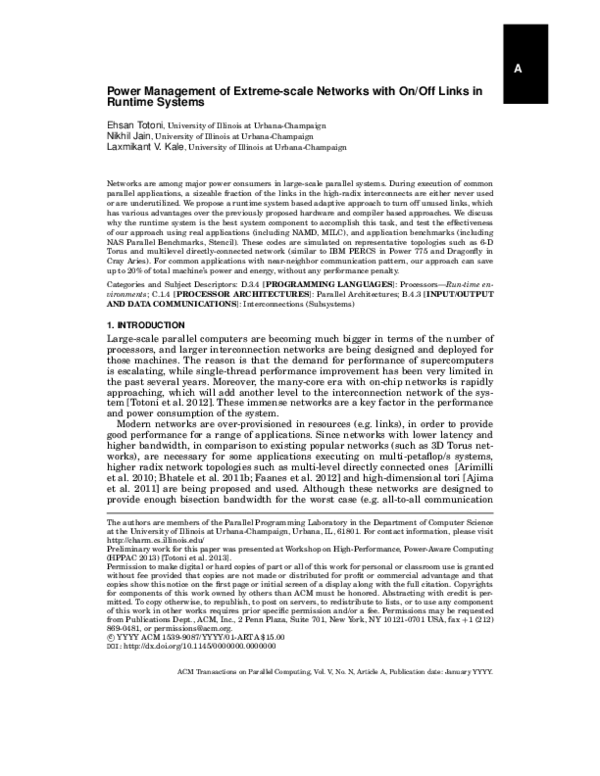 (PDF) Power Management of Extreme-Scale Networks with On/Off Links in Runtime Systems