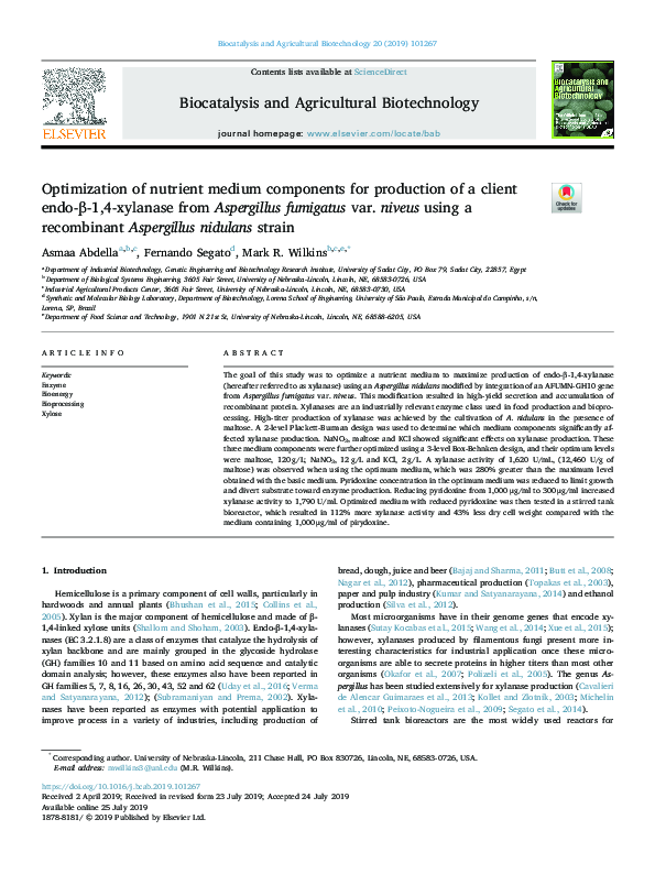 (PDF) Optimization of nutrient medium components for production of a client endo-β-1,4-xylanase ...