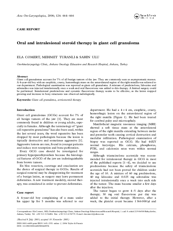 (PDF) Oral and intralesional steroid therapy in giant cell granuloma