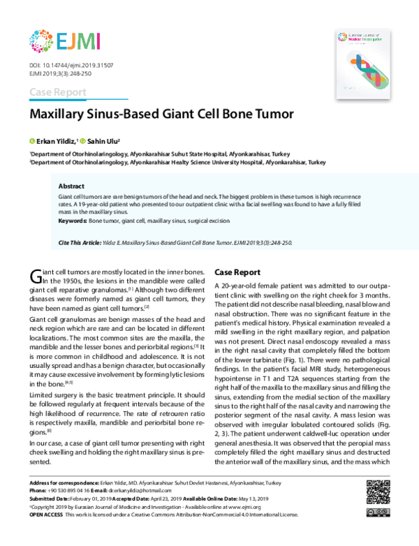 (PDF) Maxillary Sinus-Based Giant Cell Bone Tumor