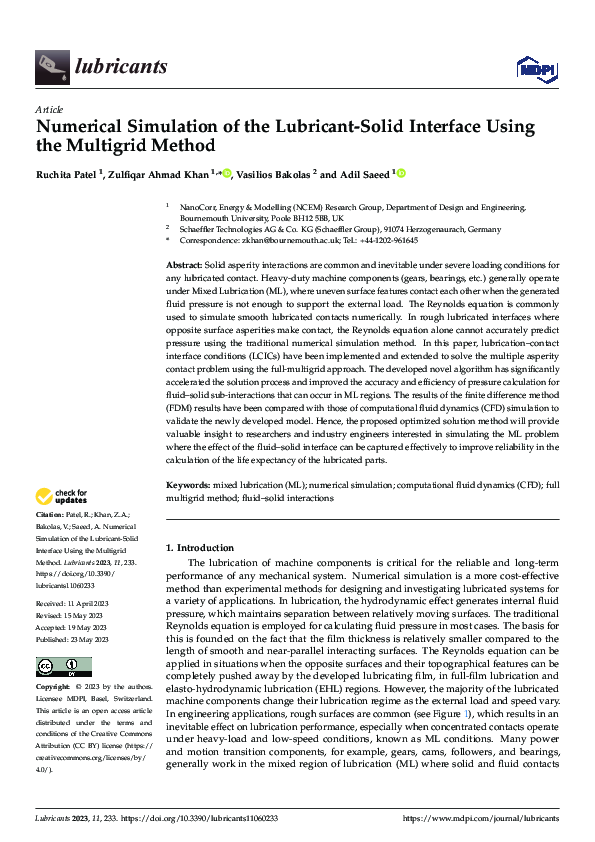 (PDF) Numerical Simulation of the Lubricant-Solid Interface Using the ...