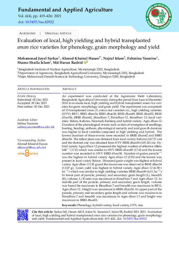 (PDF) Evaluation of local, high yielding and hybrid transplanted aman ...