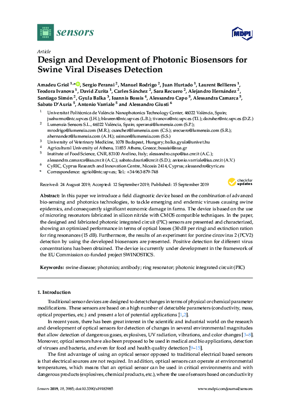 (PDF) Design and Development of Photonic Biosensors for Swine Viral Diseases Detection