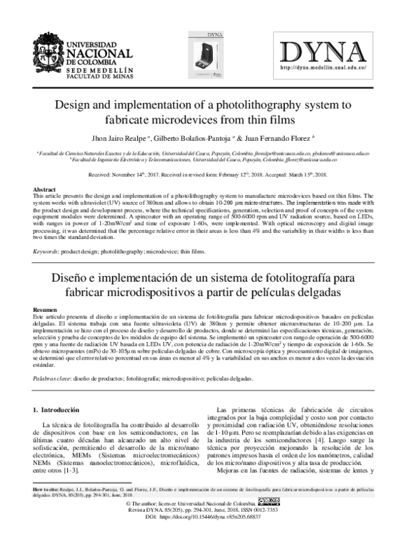 (PDF) Design and implementation of a photolithography system to fabricate microdevices from thin ...