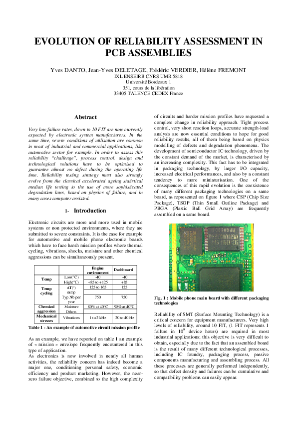 (PDF) Evolution of Reliability Assessment In PCB Assemblies