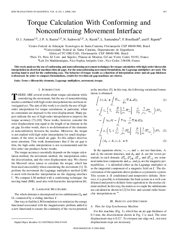 (PDF) Torque calculation with conforming and nonconforming movement interface | L. Santandréa ...