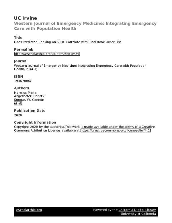 (PDF) Does Predicted Ranking on SLOE Correlate with Final Rank Order List