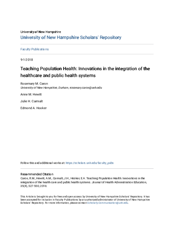 (PDF) Teaching Population Health: Innovations in the integration of the ...