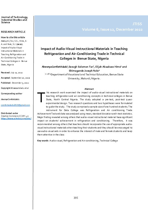 (PDF) Impact of Audio-Visual Instructional Materials in Teaching ...