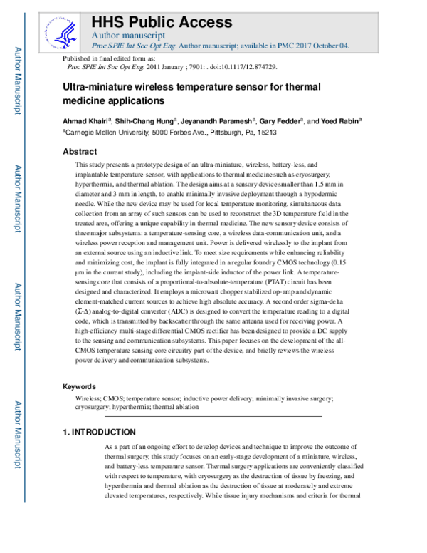 (PDF) Ultra-miniature wireless temperature sensor for thermal medicine ...