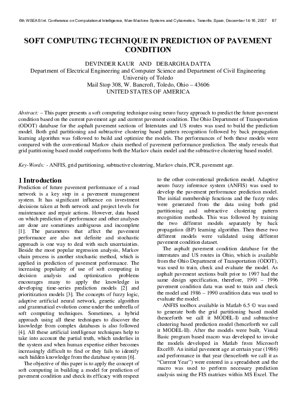 Pdf Soft Computing Technique In Prediction Of Pavement Condition 