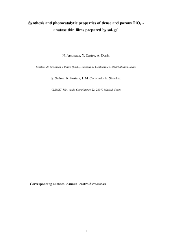 (PDF) Synthesis and photocatalytic properties of dense and porous TiO2-anatase thin films ...