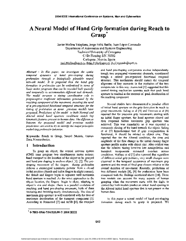 (PDF) A neural model of hand grip formation during reach to grasp