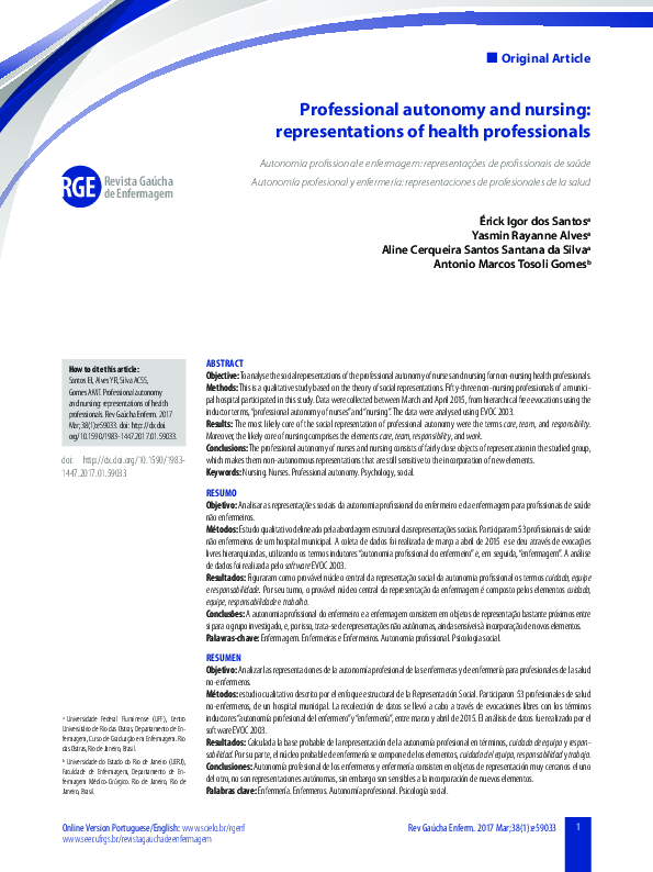 (PDF) Professional autonomy and nursing: representations of health ...