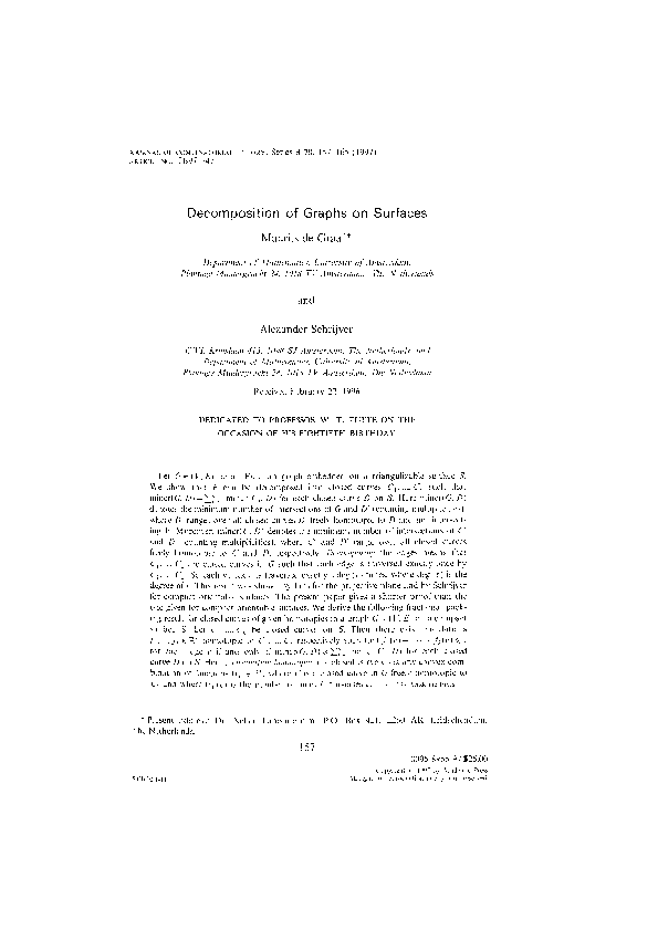 (PDF) Decomposition of Graphs on Surfaces