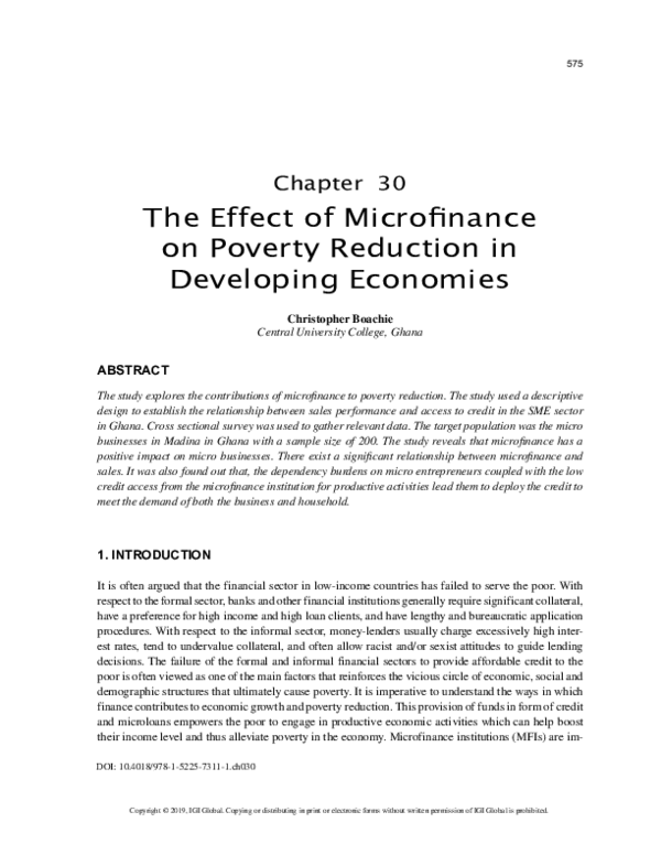 (PDF) The Effect of Microfinance on Poverty Reduction in Developing Economies