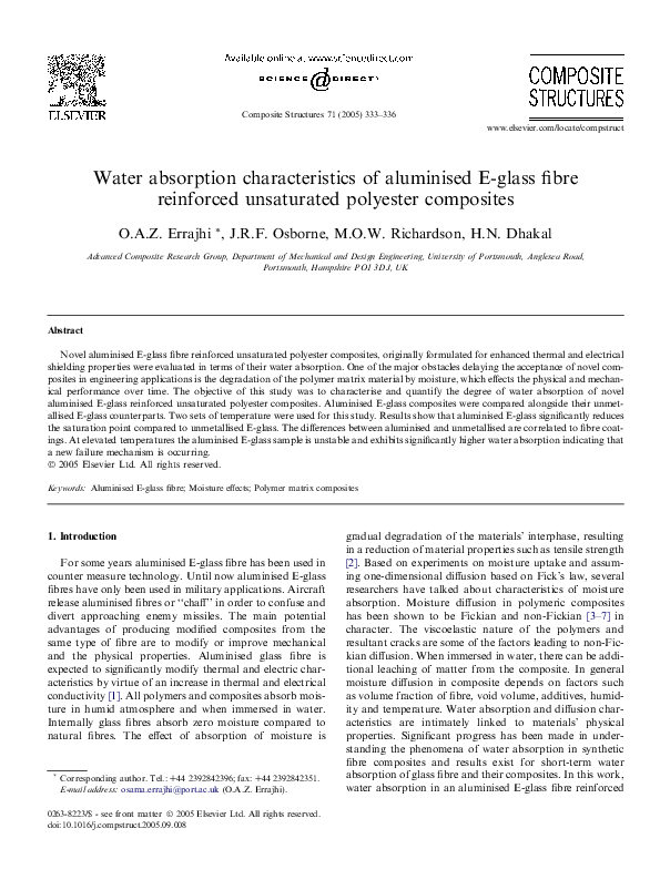 (PDF) Water absorption characteristics of aluminised E-glass fibre reinforced unsaturated ...