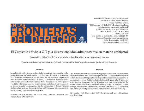 (PDF) El Convenio 169 de la OIT y la discrecionalidad administrativa [2.3078] | CATALINA DE ...