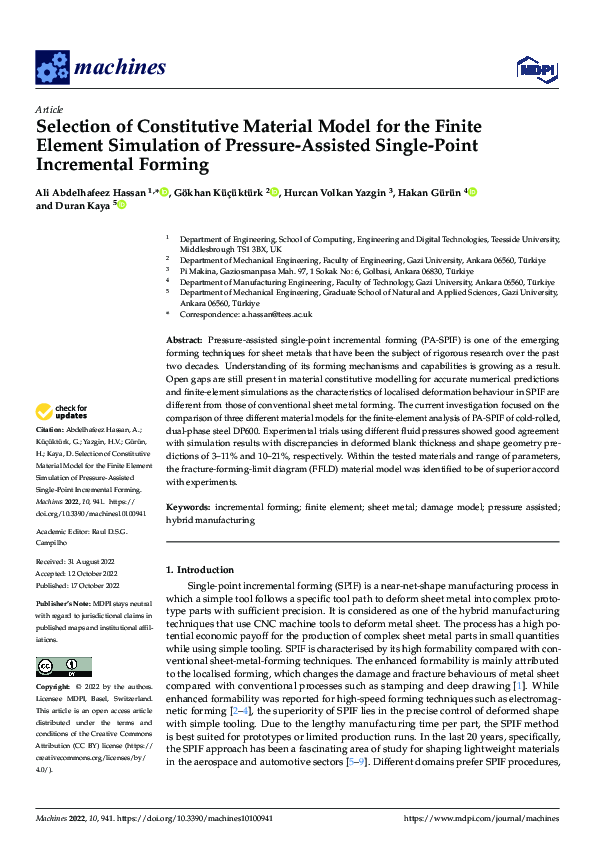 Pdf Selection Of Constitutive Material Model For The Finite Element Simulation Of Pressure