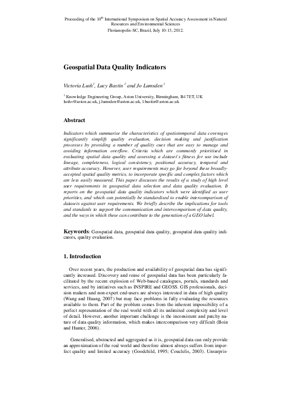 (PDF) Geospatial data quality indicators