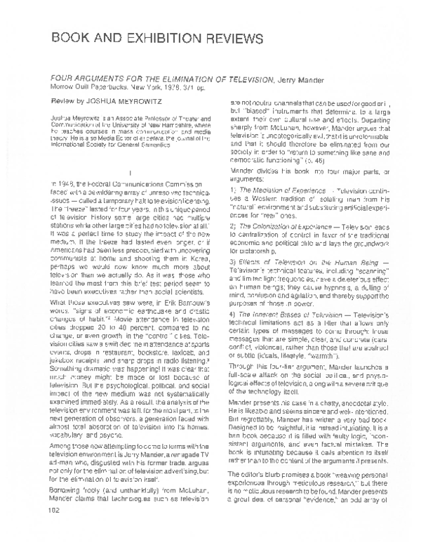 (PDF) Review of Jerry Mander's FOUR ARGUMENTS FOR THE ELIMINATION OF ...