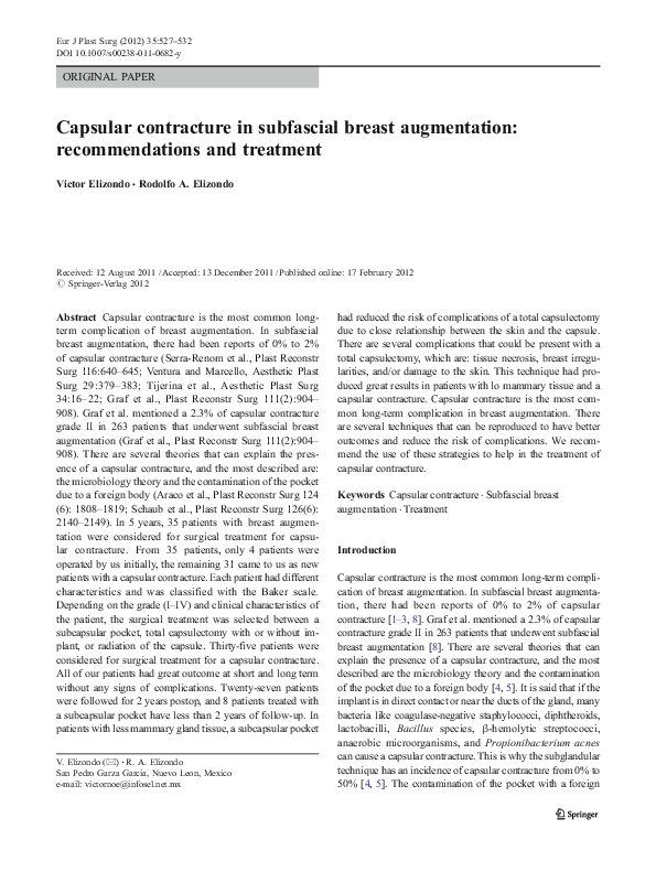 (PDF) Capsular contracture in subfascial breast augmentation ...