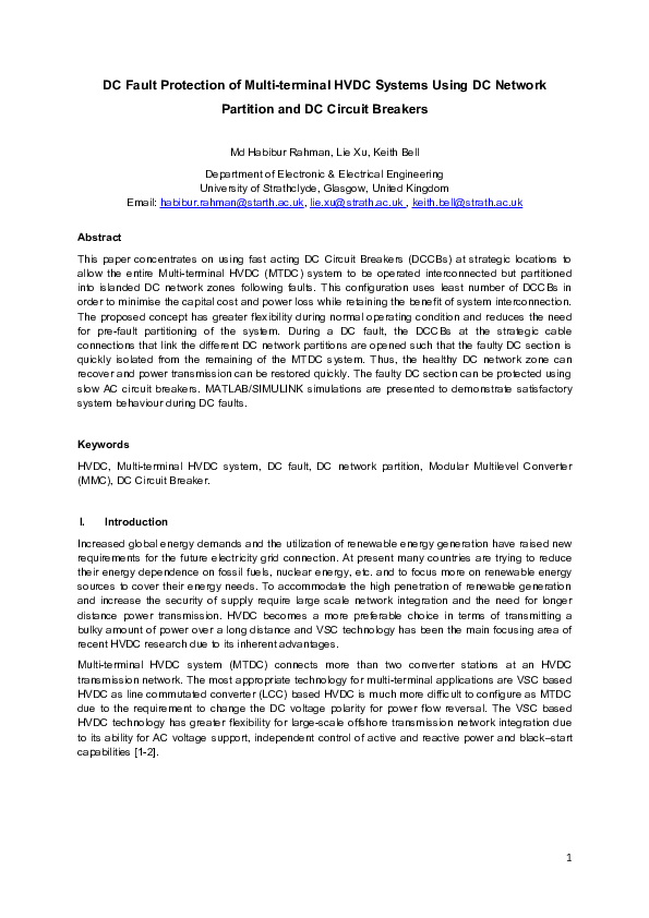 (PDF) DC fault protection of multi-terminal HVDC systems using DC network partition and DC ...