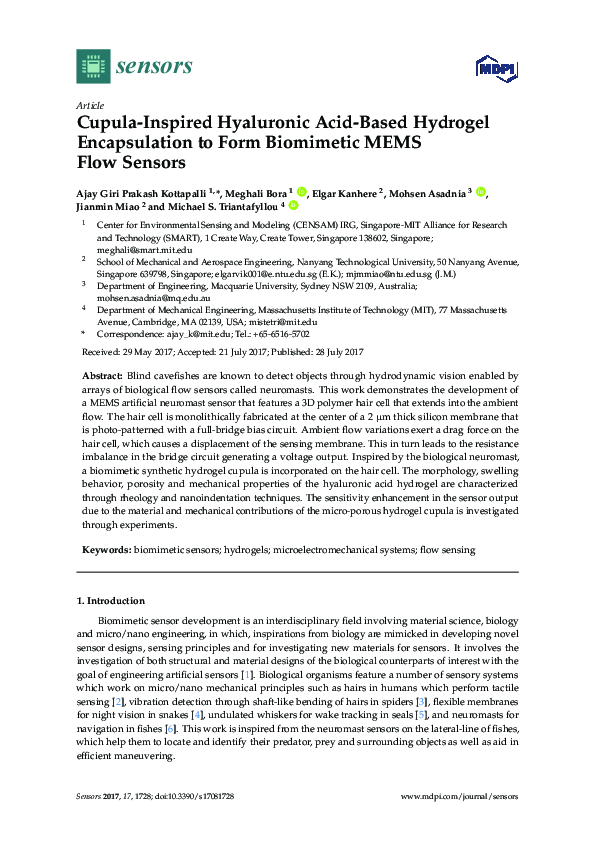 (PDF) Cupula-Inspired Hyaluronic Acid-Based Hydrogel Encapsulation to Form Biomimetic MEMS Flow ...