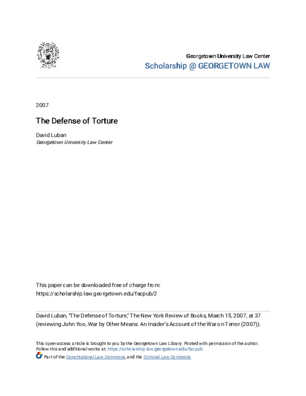 Pdf The Defense Of Torture