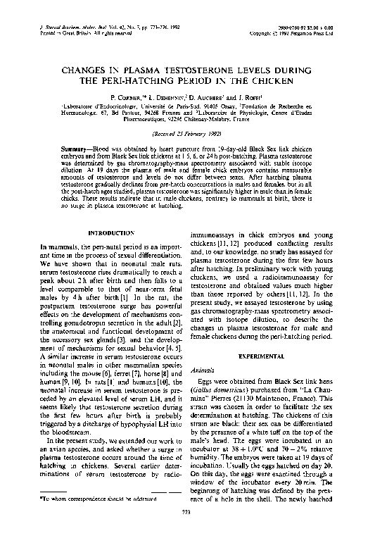 (PDF) Changes in plasma testosterone levels during the peri-hatching ...