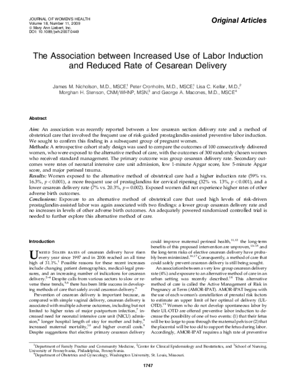(PDF) The Association between Increased Use of Labor Induction and ...
