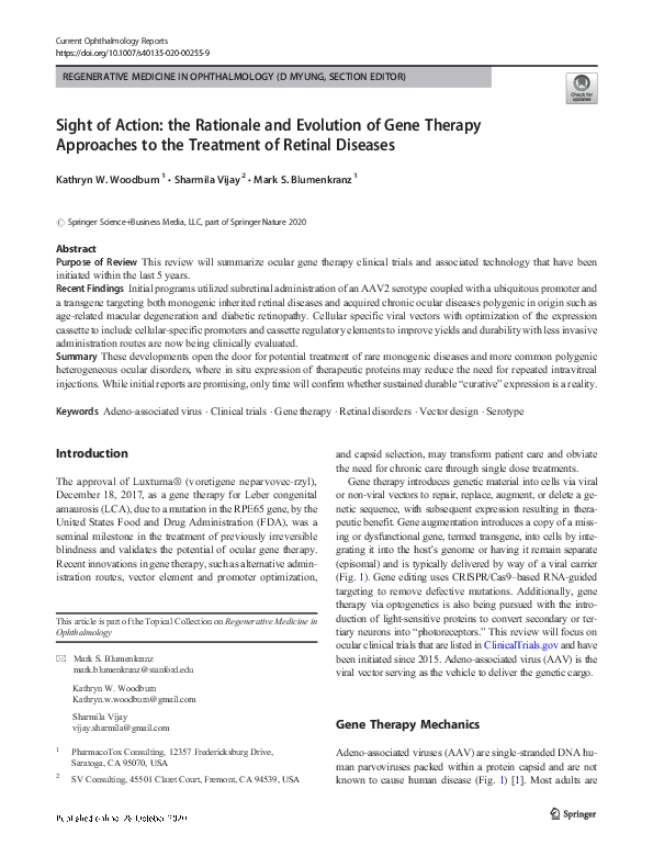 (PDF) Sight of Action: the Rationale and Evolution of Gene Therapy ...