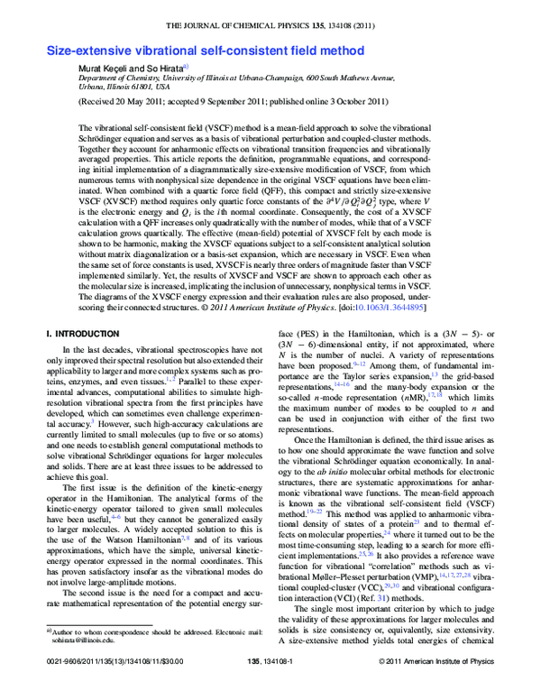 (PDF) Size-extensive vibrational self-consistent field method