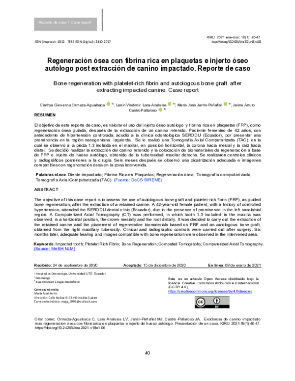 (PDF) Regeneración ósea con fibrina rica en plaquetas e injerto óseo ...