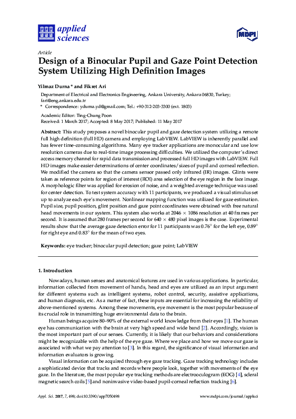 (PDF) Design of a Binocular Pupil and Gaze Point Detection System Utilizing High Definition Images