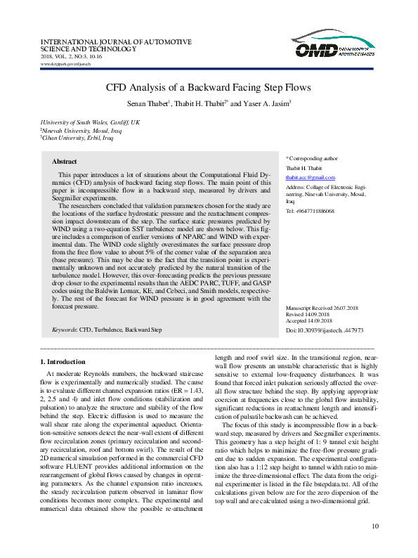 (PDF) CFD Analysis of a Backward Facing Step Flows