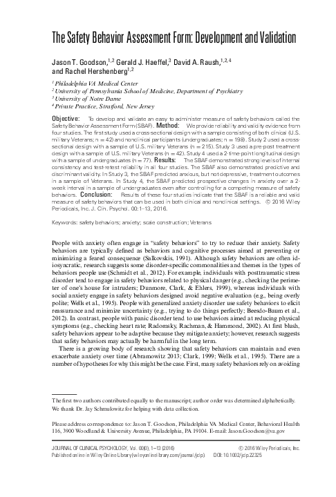 (PDF) The Safety Behavior Assessment Form: Development and Validation