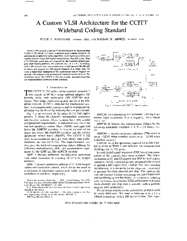 (PDF) Custom VLSI for Efficient CCITT G.722 Wideband Audio Coding
