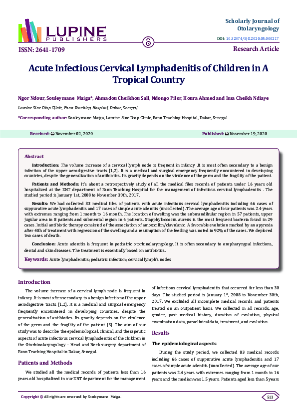 (PDF) Acute Infectious Cervical Lymphadenitis of Children in A Tropical ...