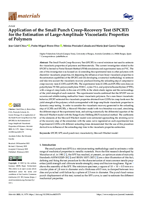 (PDF) Application of the Small Punch Creep-Recovery Test (SPCRT) for ...