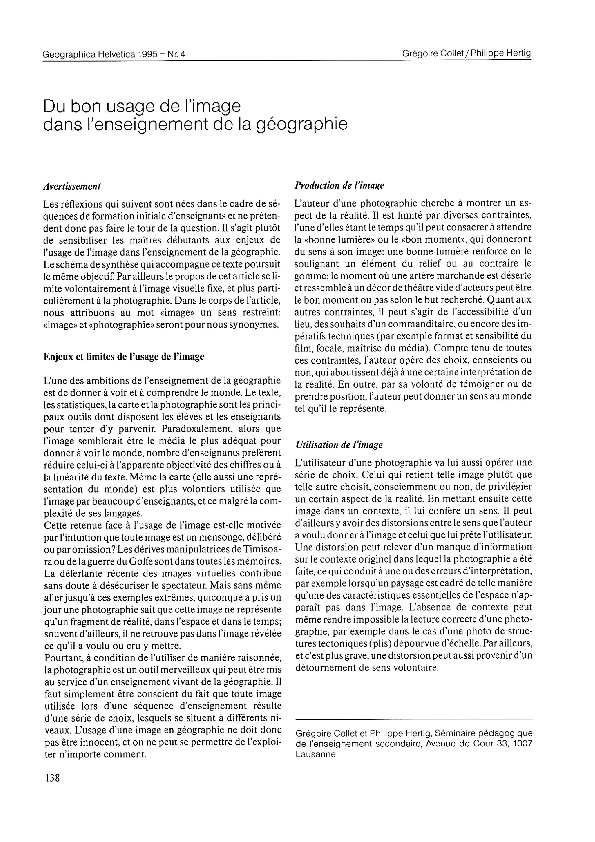 (PDF) Du bon usage de l'image dans l'enseignement de la géographie