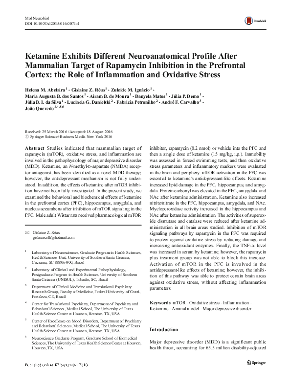 (PDF) Ketamine Exhibits Different Neuroanatomical Profile After ...