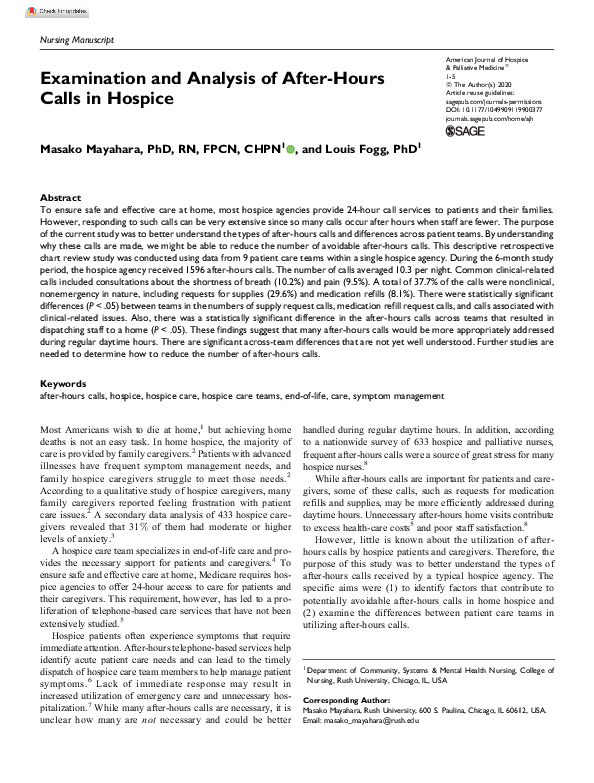 (PDF) Examination and Analysis of After-Hours Calls in Hospice