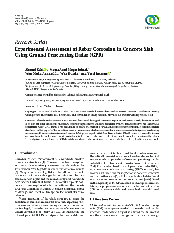 (PDF) Experimental Assessment of Rebar Corrosion in Concrete Slab Using ...