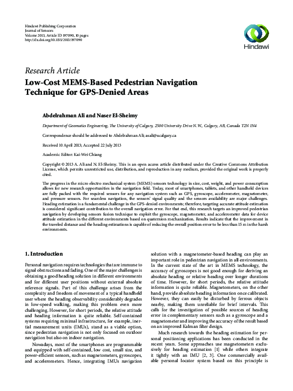 Pdf Low Cost Mems Based Pedestrian Navigation Technique For Gps Denied Areas 4924
