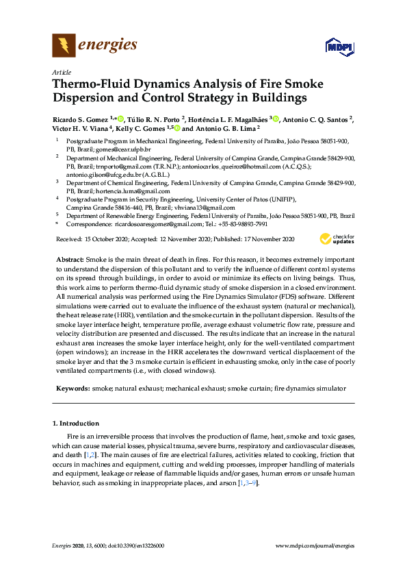 (PDF) Thermo-Fluid Dynamics Analysis of Fire Smoke Dispersion and Control Strategy in Buildings